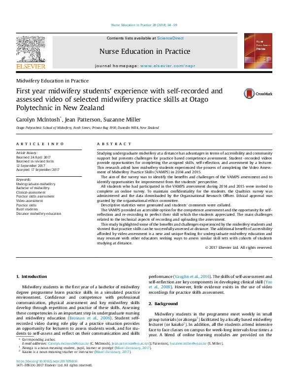 (PDF) First year midwifery students' experience with self-recorded and ...