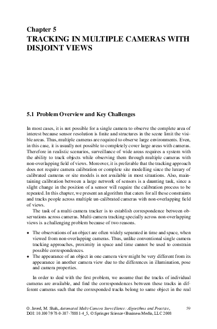 (PDF) Tracking in Multiple Cameras with Disjoint Views