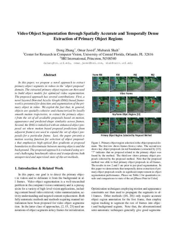 Pdf Video Object Segmentation Through Spatially Accurate And Temporally Dense Extraction Of