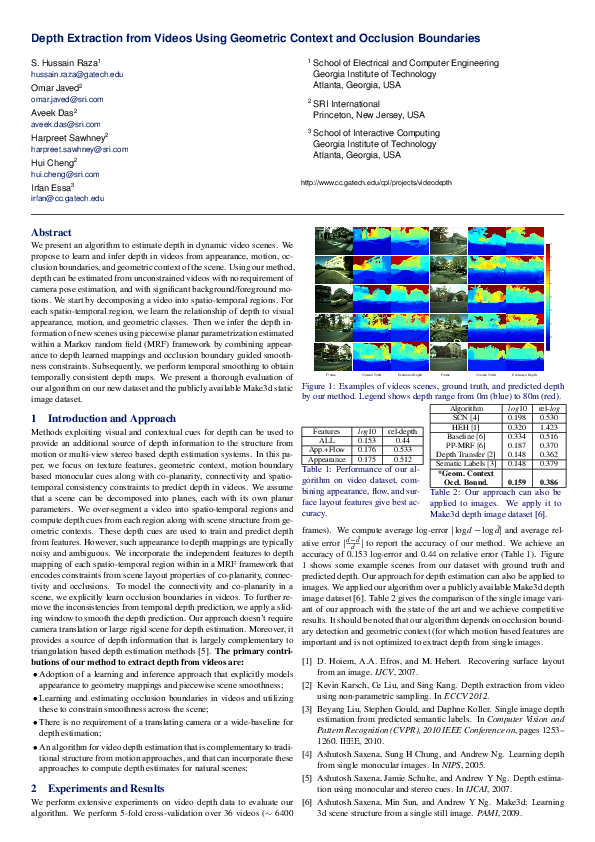 (PDF) Depth Extraction from Videos Using Geometric Context and Occlusion Boundaries