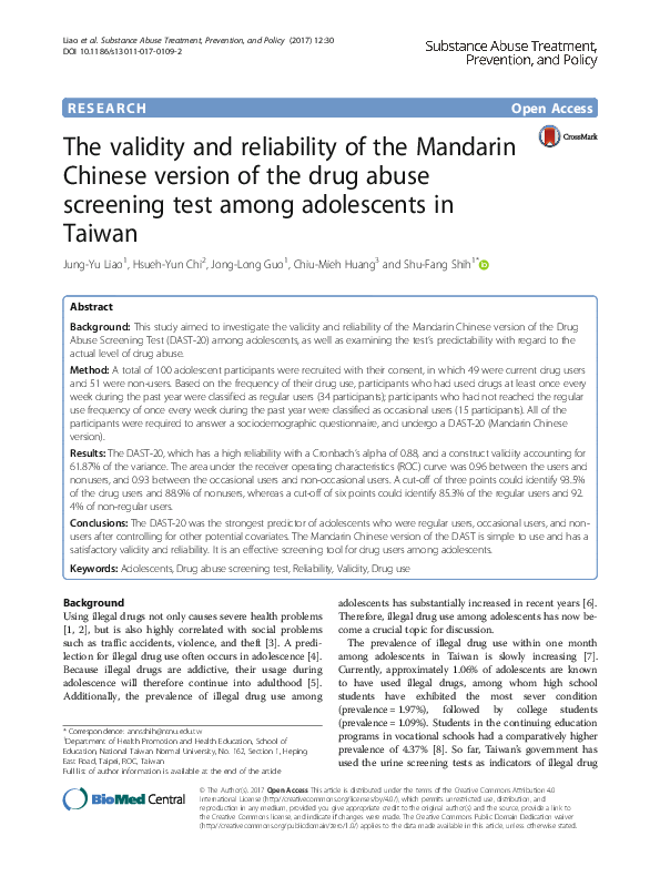 (PDF) The validity and reliability of the Mandarin Chinese version of ...