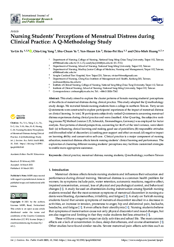 (PDF) Nursing Students’ Perceptions of Menstrual Distress during Clinical Practice: A Q ...