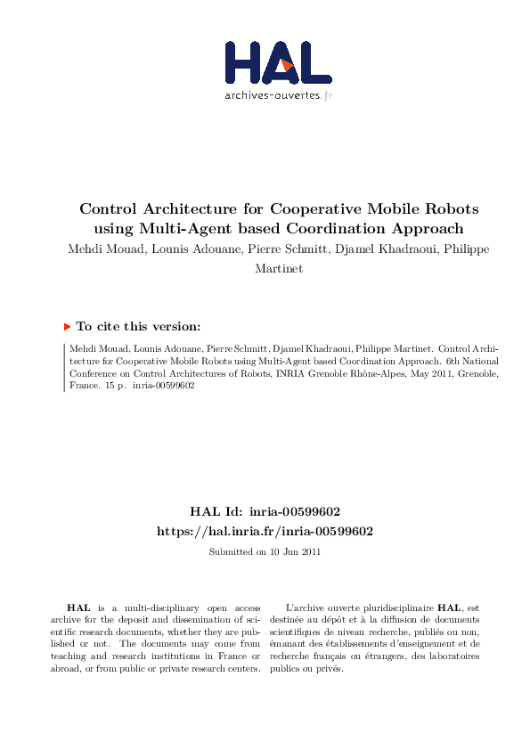Pdf Control Architecture For Cooperative Mobile Robots Using Multi Agent Based Coordination