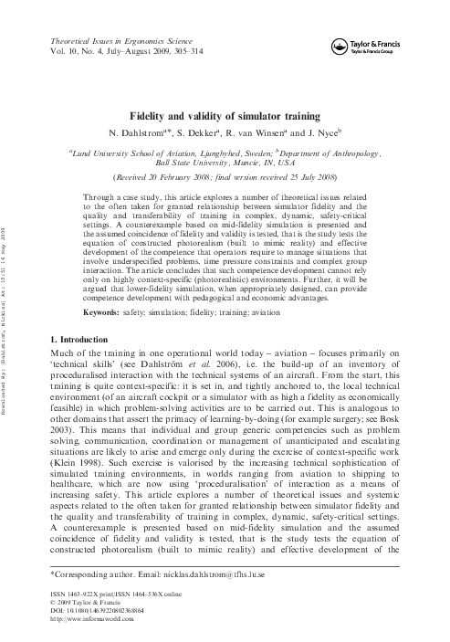 (PDF) Fidelity and validity of simulator training