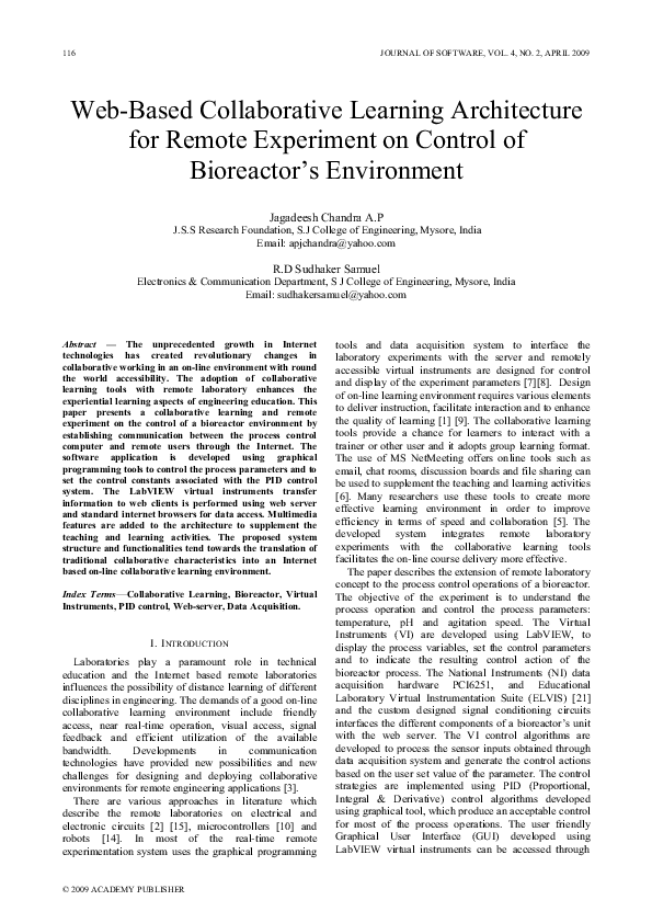 (PDF) Web-Based Collaborative Learning Architecture for Remote Experiment on Control of ...