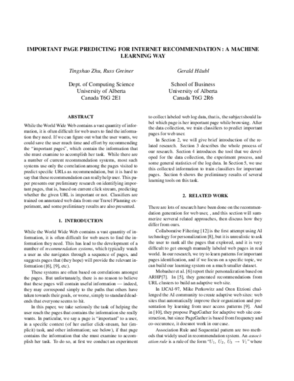 (PDF) Predicting for Internet Recommendation : A Machine Learning