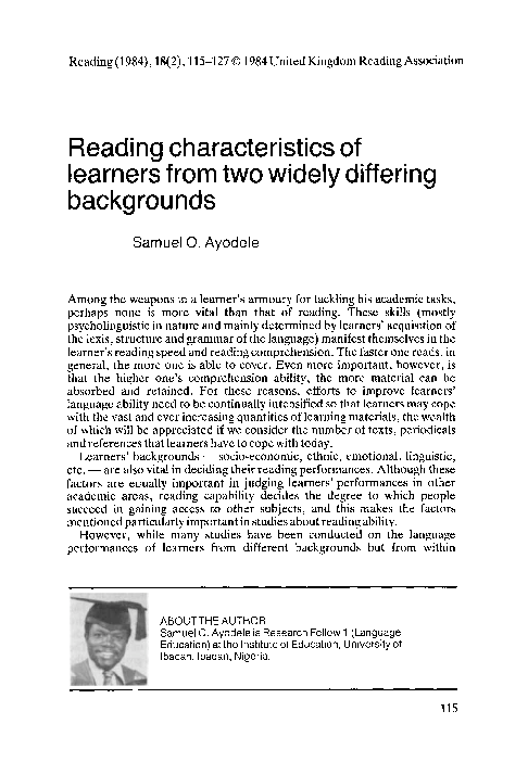(PDF) Reading characteristics of learners from two widely differing ...