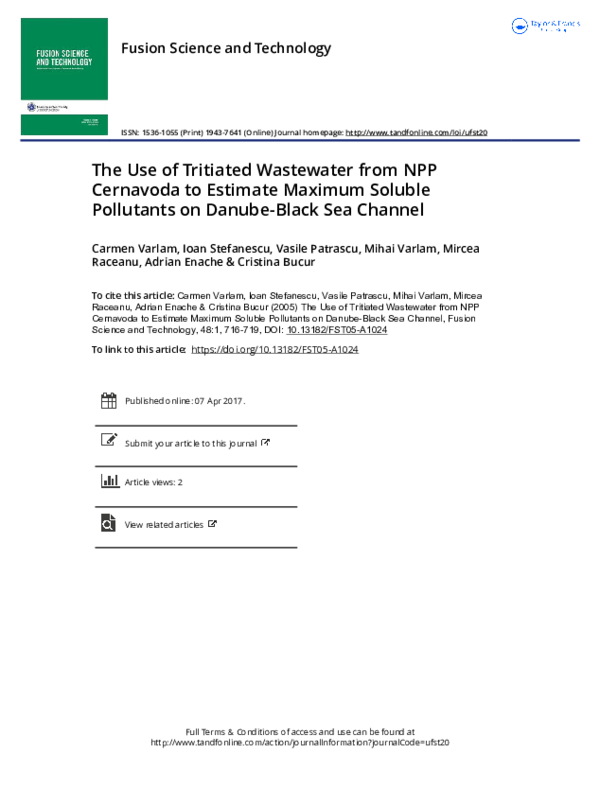 (PDF) The Use of Tritiated Wastewater from NPP Cernavoda to Estimate ...