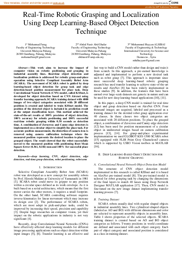(PDF) Real-Time Robotic Grasping and Localization Using Deep Learning-Based Object Detection ...