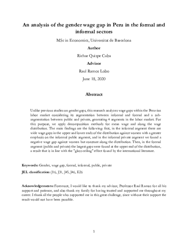 (PDF) An analysis of the gender wage gap in Peru in the formal and ...