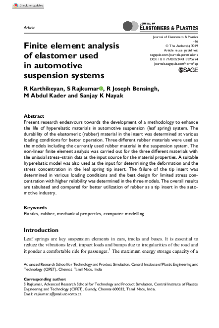(PDF) Finite element analysis of elastomer used in automotive suspension systems