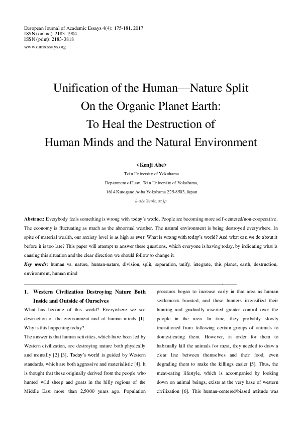 (PDF) Unification of the Human--Nature Split on the Organic Planet ...