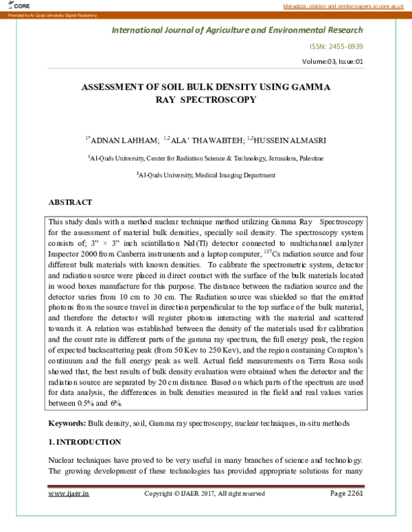 (PDF) Gamma Ray Spectroscopy for Soil Density Assessment