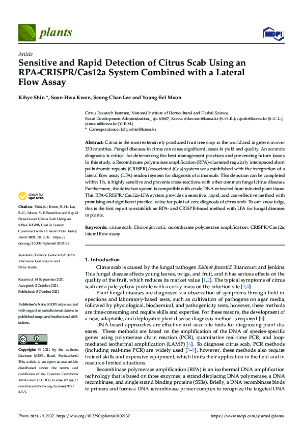 (PDF) Sensitive and Rapid Detection of Citrus Scab Using an RPA-CRISPR/Cas12a System Combined ...