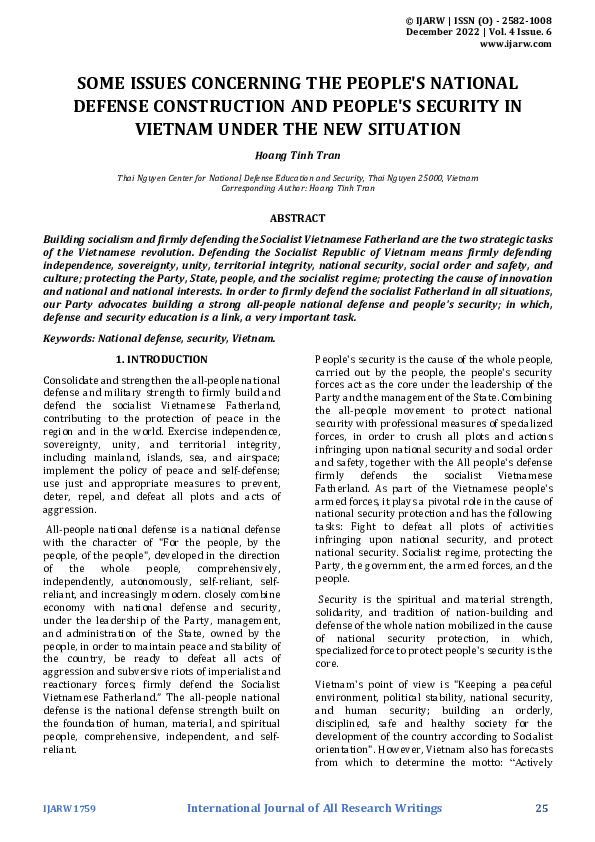 (PDF) SOME ISSUES CONCERNING THE PEOPLE'S NATIONAL DEFENSE CONSTRUCTION ...