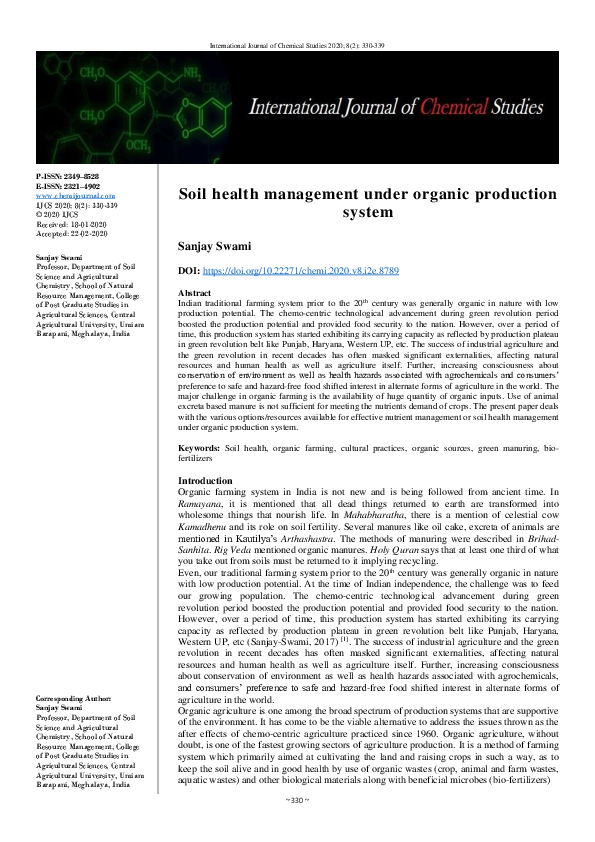 (PDF) Soil health management under organic production system