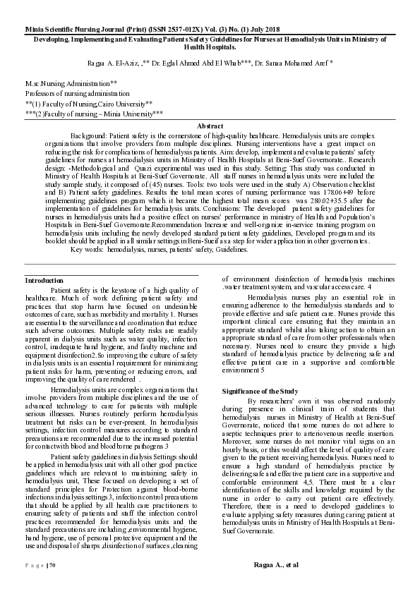 (PDF) Developing, Implementing and Evaluating Patients Safety Guidelines for Nurses at ...