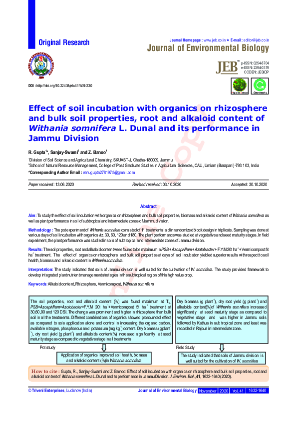 (PDF) Effect of soil incubation with organics on rhizosphere and bulk ...