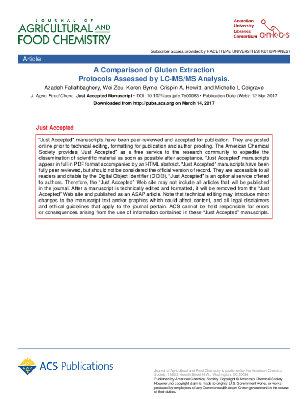 (PDF) Comparison of Gluten Extraction Protocols Assessed by LC-MS/MS ...