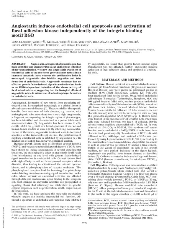 (PDF) Angiostatin induces endothelial cell apoptosis and activation of ...