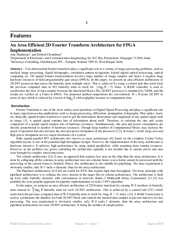 Pdf An Area Efficient 2d Fourier Transform Architecture For Fpga Implementation