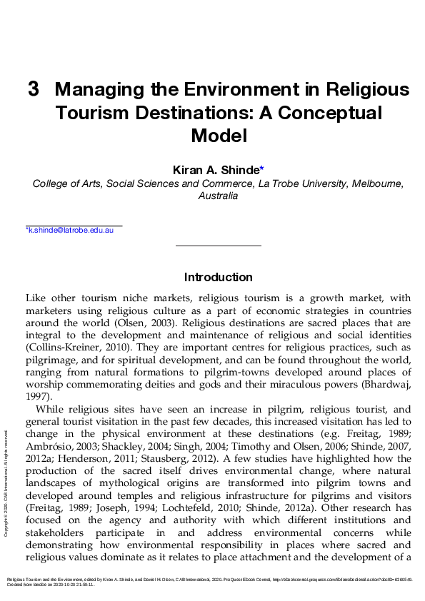 (PDF) Managing the environment in religious tourism destinations: a ...