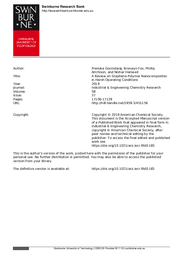 (PDF) A Review on Graphene Polymer Nanocomposites in Harsh Operating ...