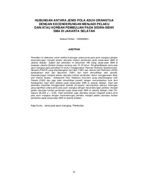 (PDF) Hubungan Antara Jenis Pola Asuh Orang Tua Dengan Kecenderungan Menjadi Pelaku Dan/Atau ...
