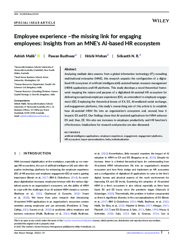 (PDF) Employee experience –the missing link for engaging employees ...