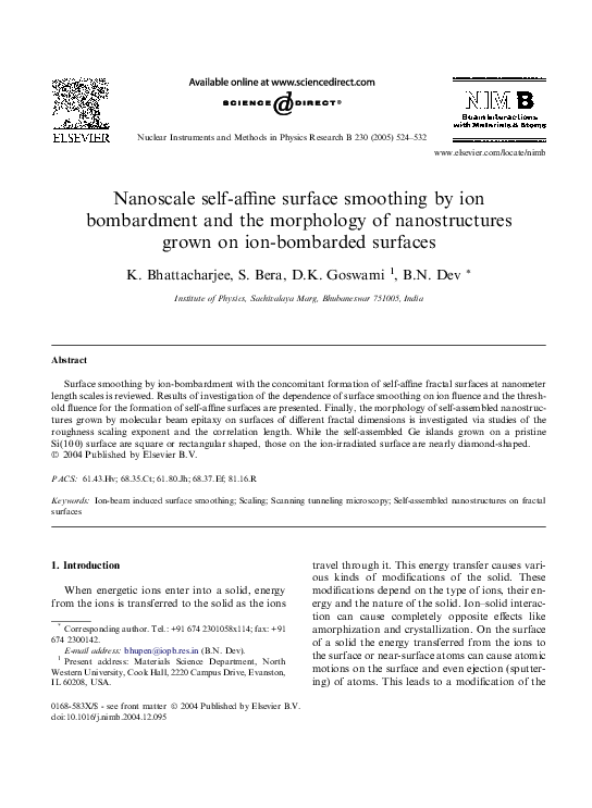 (PDF) Nanoscale self-affine surface smoothing by ion bombardment and the morphology of ...