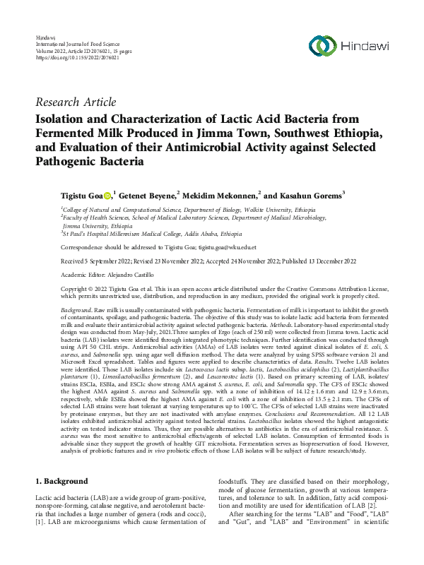(PDF) Isolation and Characterization of Lactic Acid Bacteria from Fermented Milk Produced in ...