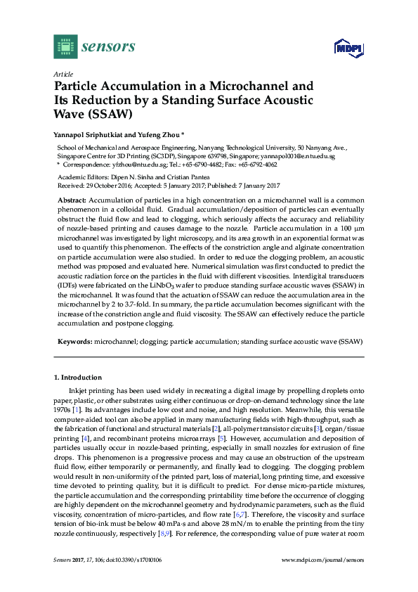 (PDF) Particle Accumulation in a Microchannel and Its Reduction by a Standing Surface Acoustic ...