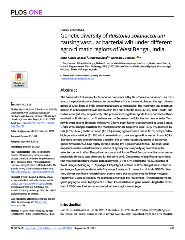 (PDF) Genetic diversity of Ralstonia solanacearum causing vascular ...