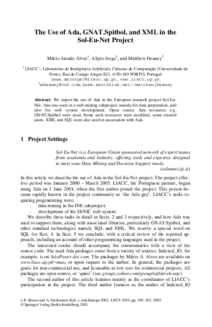 (PDF) The Use of Ada, GNAT.Spitbol, and XML in the Sol-Eu-Net Project