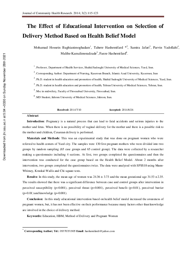 (PDF) The Effect of Educational Intervention on Selection of Delivery Method Based on Health ...