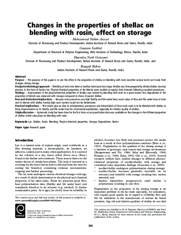 (PDF) Changes in the properties of shellac on blending with rosin, effect on storage
