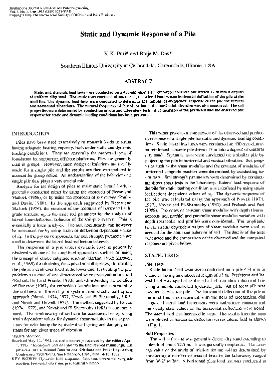 (PDF) Static and Dynamic Response of a Pile