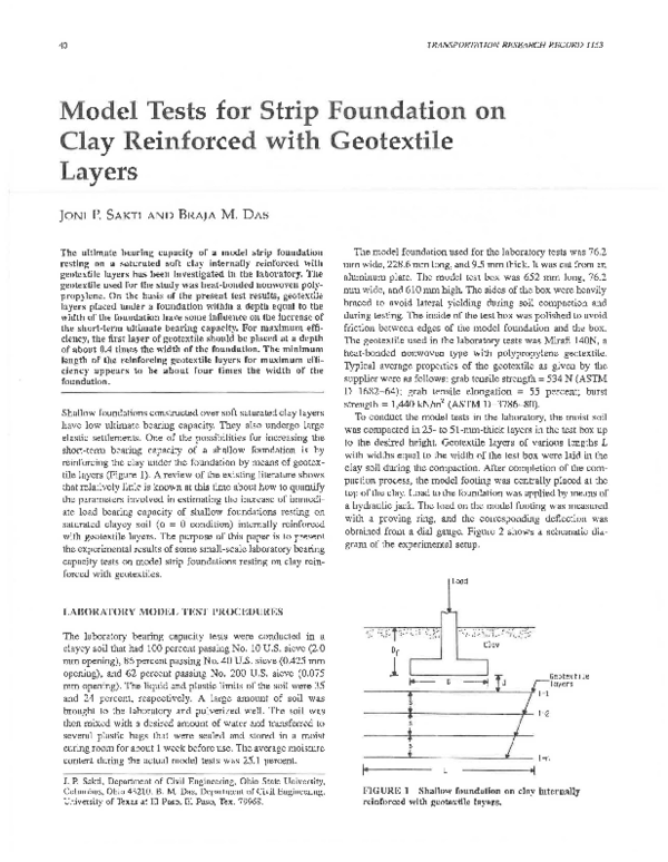 (PDF) Model Tests for Strip Foundation on Clay Reinforced with ...