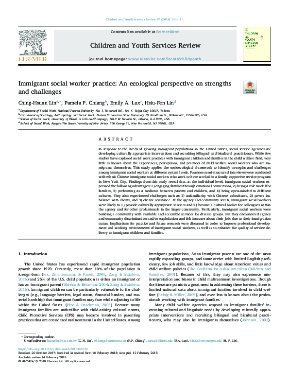 (PDF) Immigrant social worker practice: An ecological perspective on ...