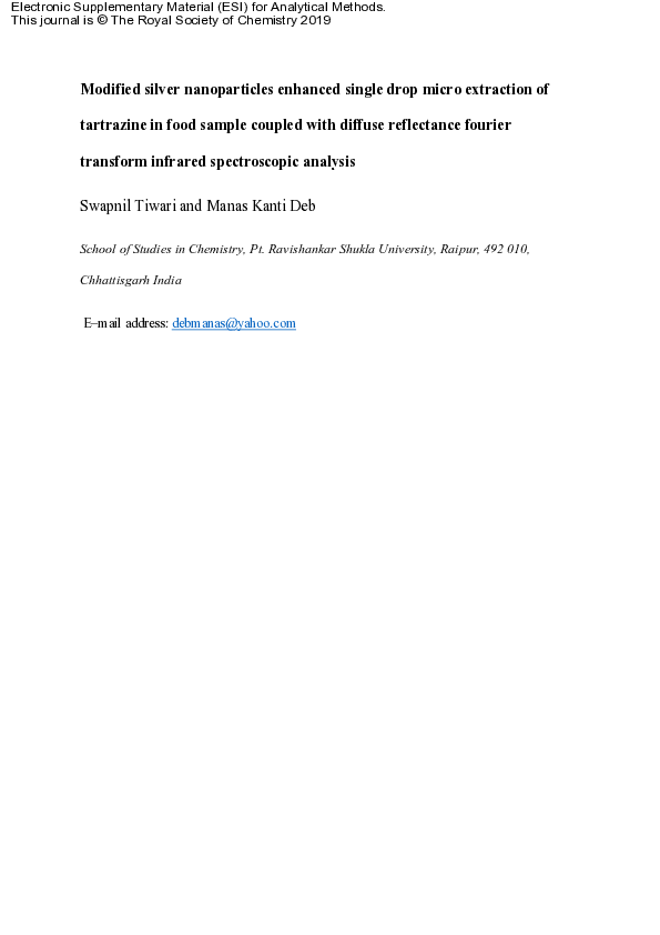 Pdf Silver Nanoparticle Enhanced Microextraction Of Tartrazine