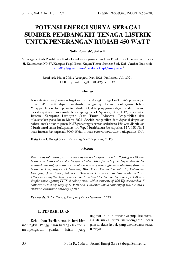 (PDF) Potensi Energi Surya Sebagai Sumber Pembangkit Tenaga Listrik ...