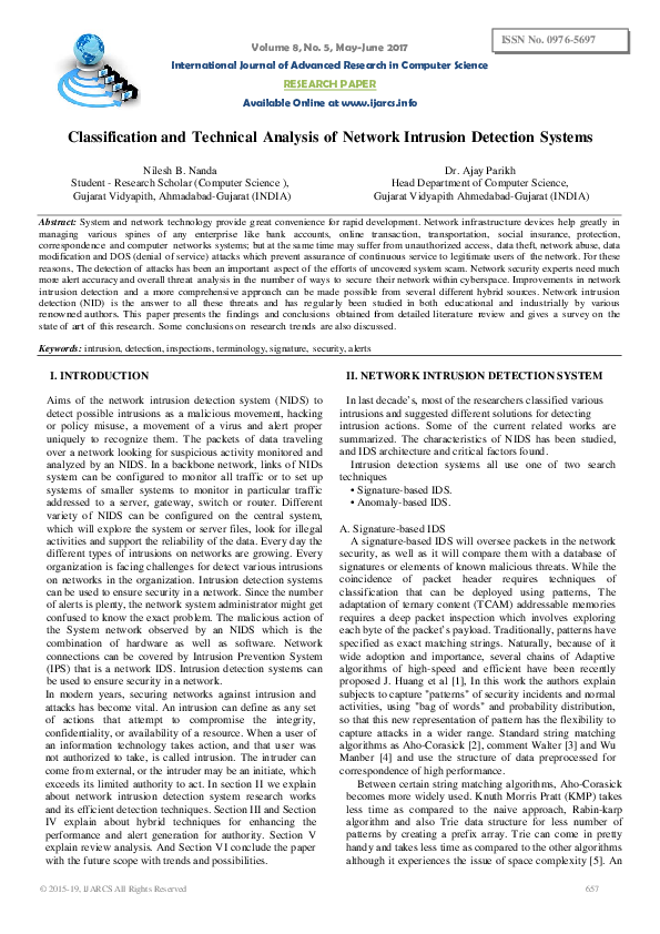 (PDF) Classification and technical analysis of Network Intrusion ...