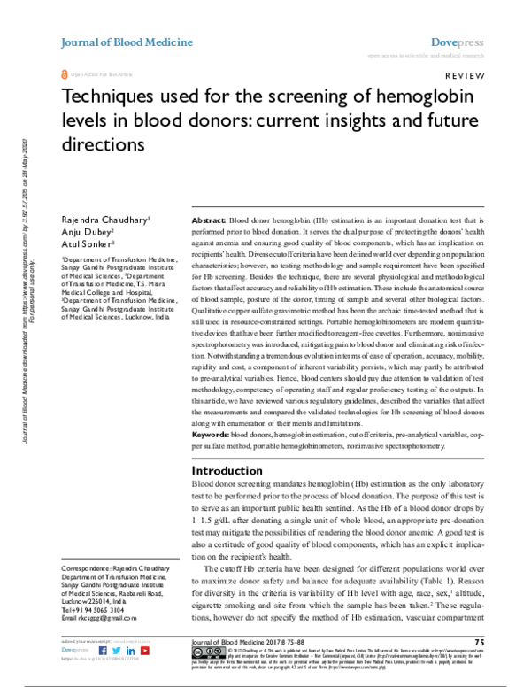 (PDF) Techniques used for the screening of hemoglobin levels in blood ...