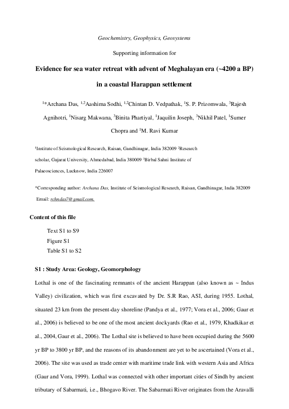 (PDF) Seawater Retreat and Meghalayan Era in Lothal