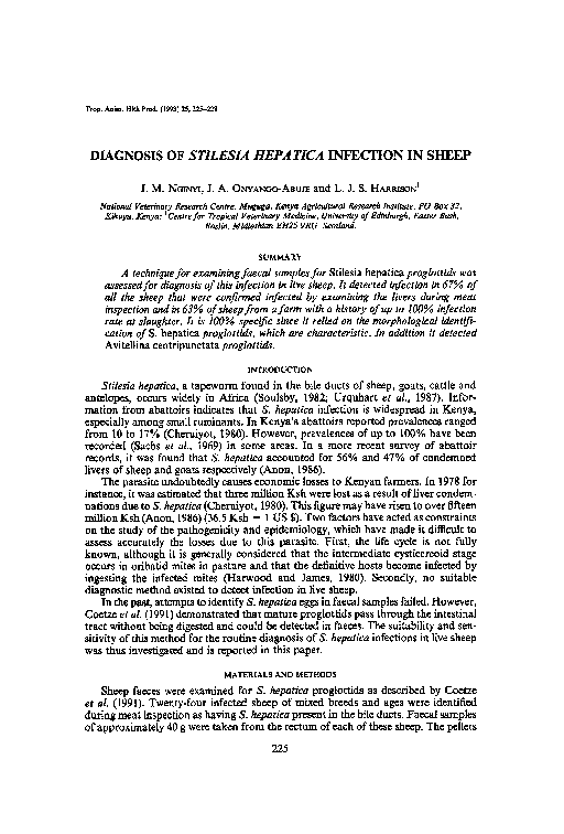 (PDF) Diagnosis ofStilesia hepatica infection in sheep