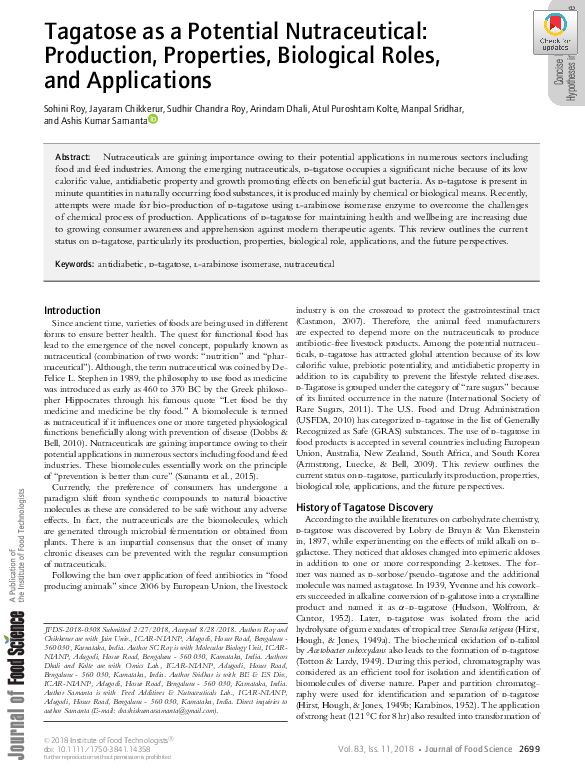 (PDF) Tagatose as a Potential Nutraceutical: Production, Properties ...