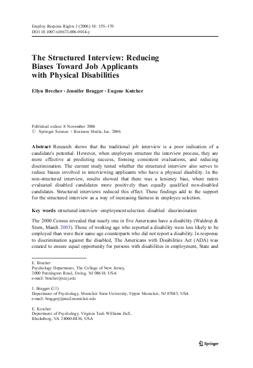 (PDF) The Structured Interview: Reducing Biases Toward Job Applicants ...