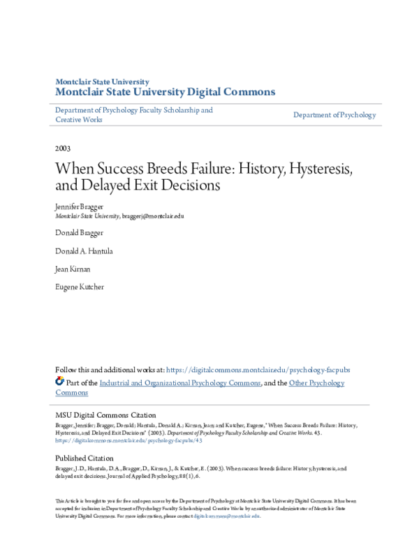 (PDF) When success breeds failure: History, hysteresis, and delayed ...