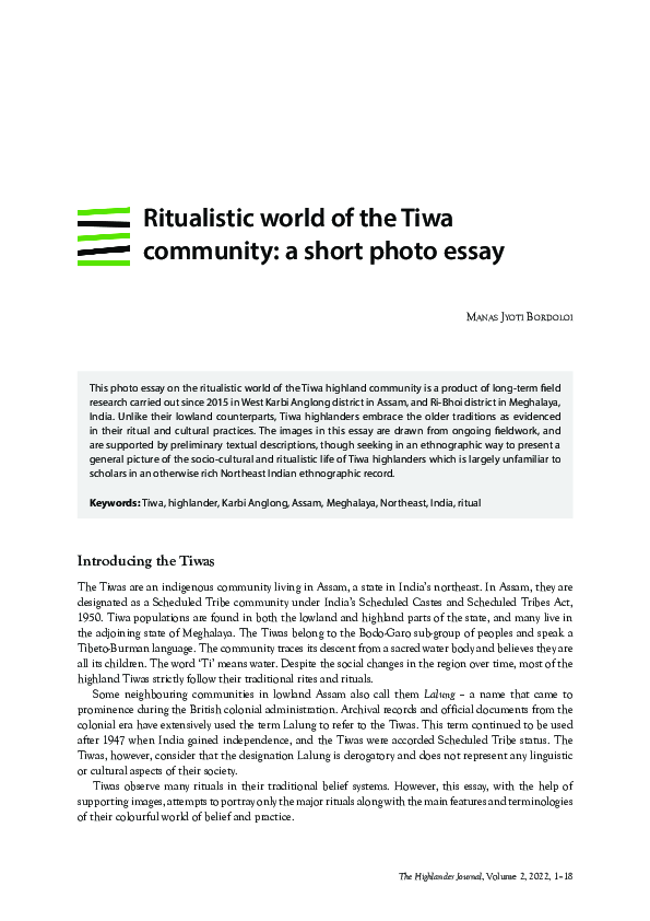 (PDF) Ritualistic world of the Tiwa community: a short photo essay