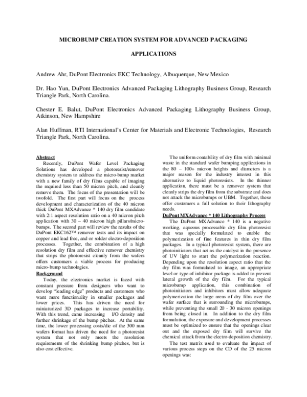 (PDF) Microbump creation system for advanced packaging applications